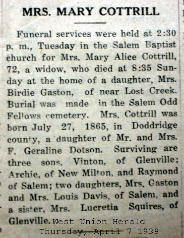 Henry J. Cottrill - Mary Alice "Molly" Dotson