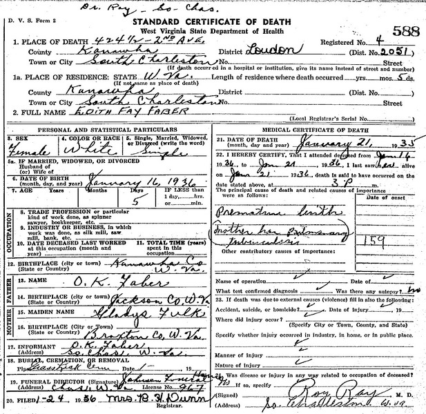 Oliver Karr Faber - Nola Gladys Fulks