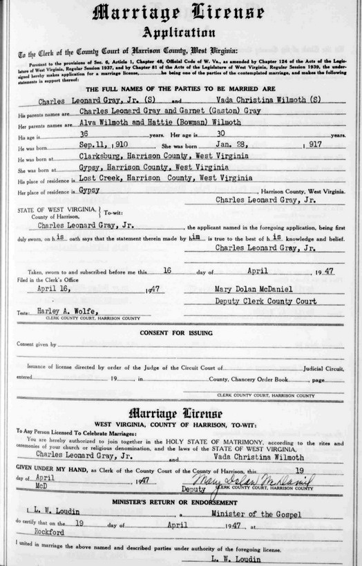 Charles Leonard Gray, Jr. - Vada Christina Wilmoth